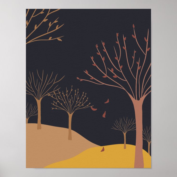 Trees With Falling Leaves Autumn Landscape Poster | Zazzle