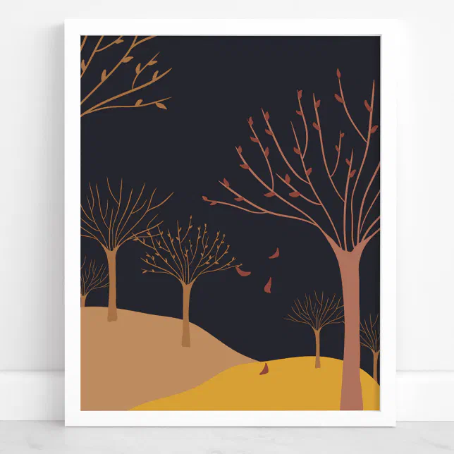 Trees With Falling Leaves Autumn Landscape Poster | Zazzle
