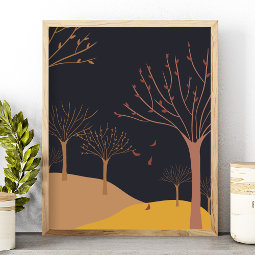 Trees With Falling Leaves Autumn Landscape Poster | Zazzle
