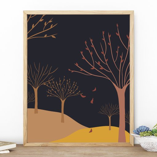 Trees With Falling Leaves Autumn Landscape Poster | Zazzle