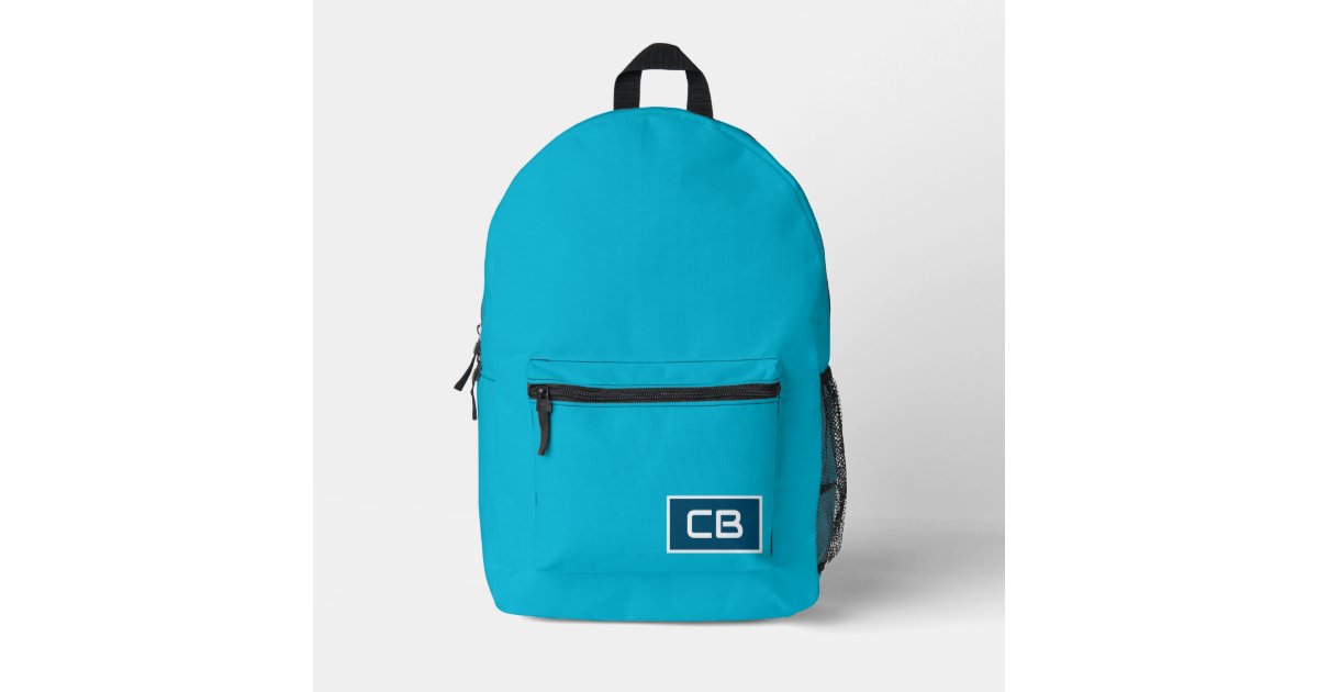 Trend Color Vivid Cyan Monogram Printed Backpack | Zazzle