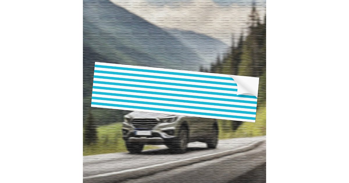 Trend Color - Vivid Cyan Striped Bumper Sticker | Zazzle