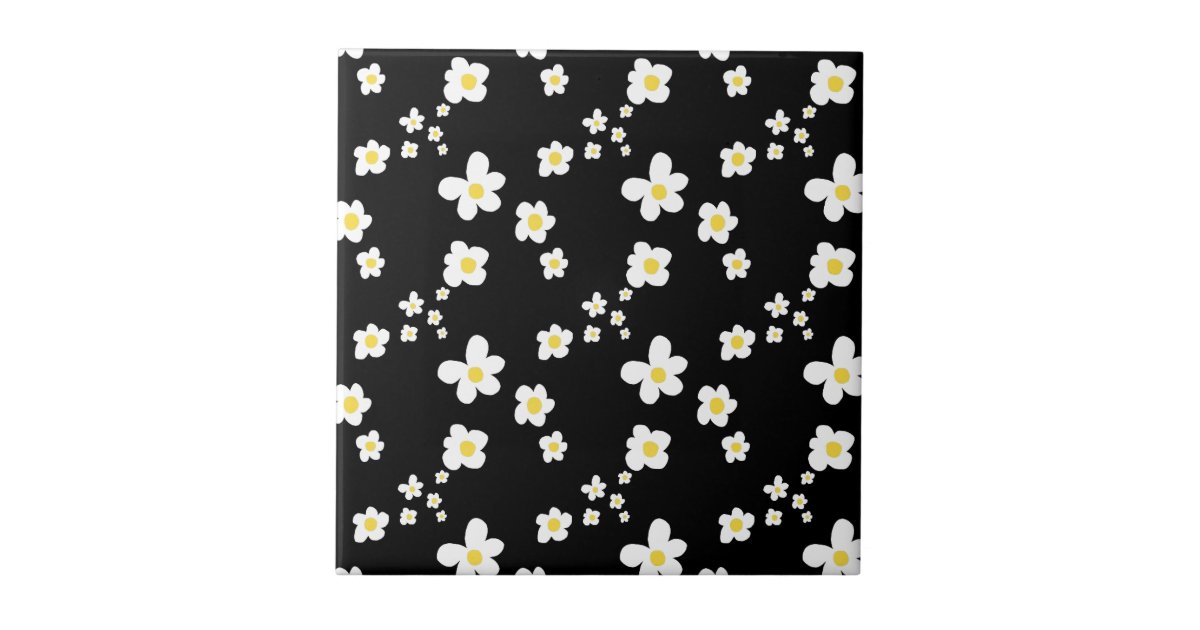 Trending daisy pattern black yellow white, modern tile | Zazzle