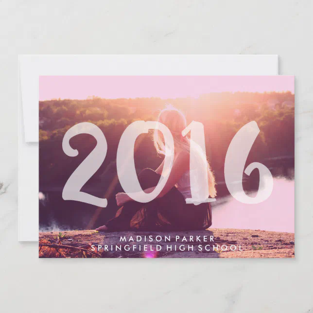 Trendy 2016 Pink Tint Transparent Photo Overlay Invitation | Zazzle