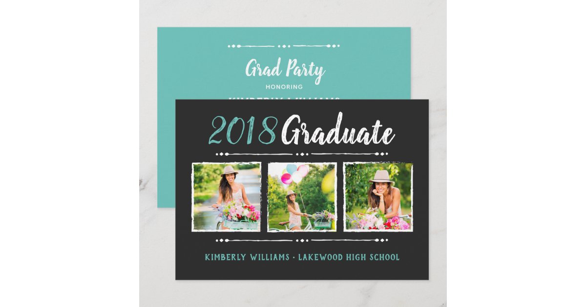 Trendy 3 Photo Collage Graduation Party Invitation | Zazzle