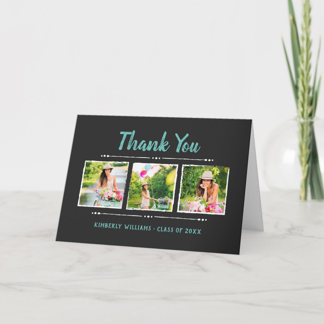 Trendy 3 Photo Collage Graduation Thank You Folded | Zazzle