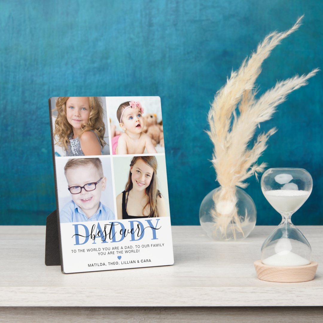 Trendy 4 Insta Photo Collage 'Best Daddy Ever' Plaque | Zazzle