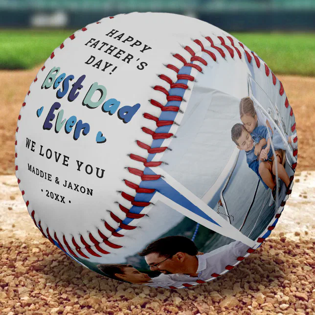Trendy 4 Photo Best Dad Ever Keepsake Fathers Day Baseball | Zazzle