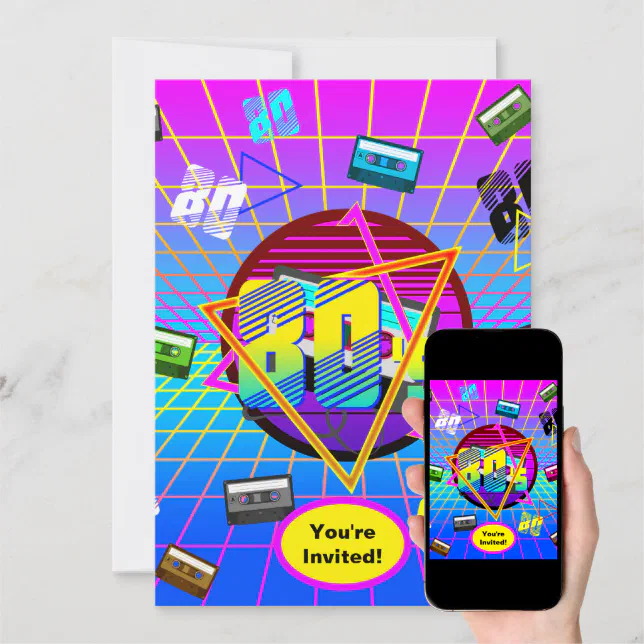 Trendy 80s Retro Style 1980s Birthday Party Event Invitation | Zazzle