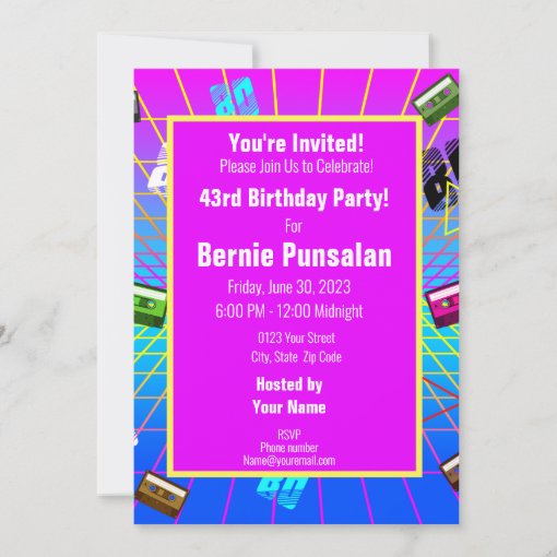 Trendy 80s Retro Style 1980s Birthday Party Event Invitation | Zazzle