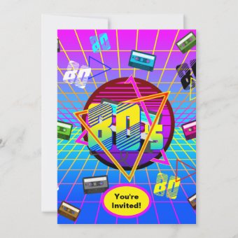 Trendy 80s Retro Style 1980s Birthday Party Event Invitation | Zazzle