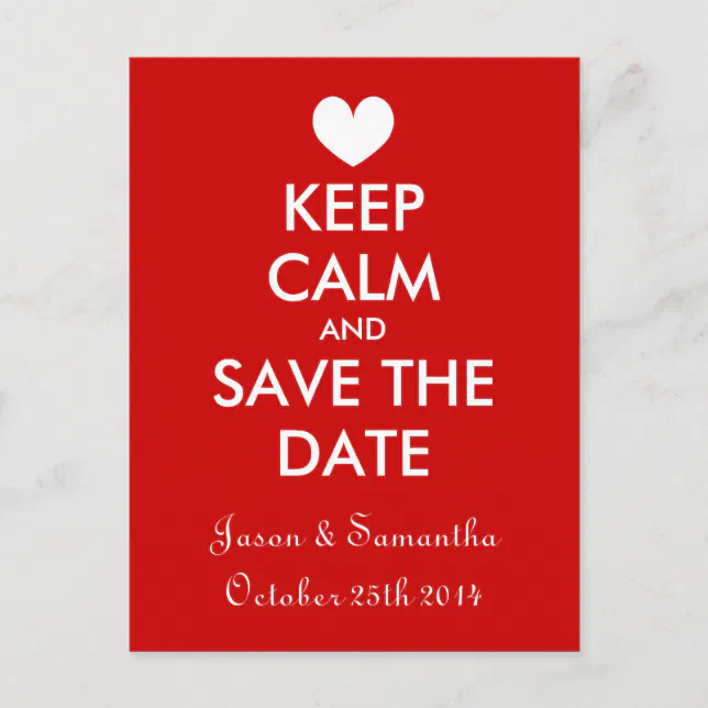 Trendy and fun keep calm save the date postcards | Zazzle