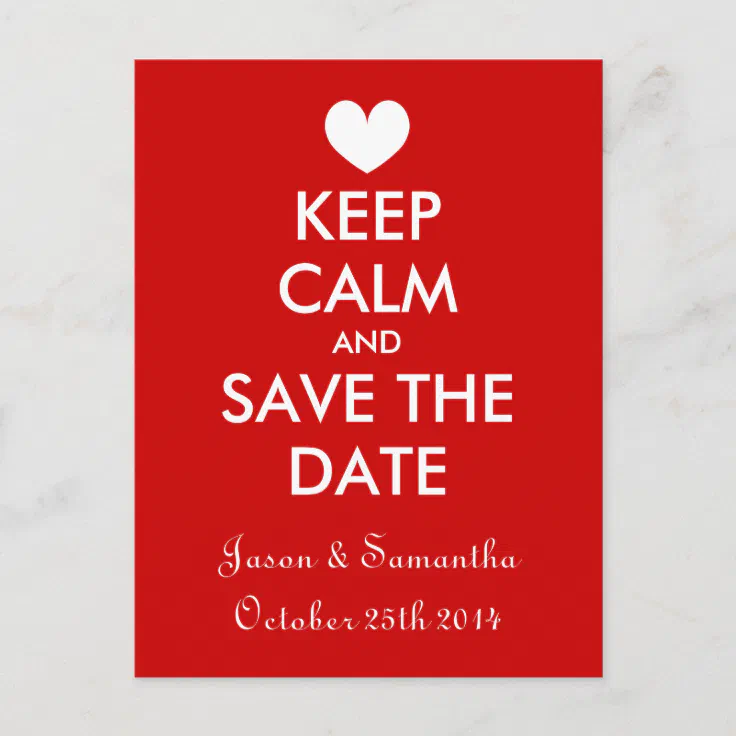 Trendy and fun keep calm save the date postcards | Zazzle