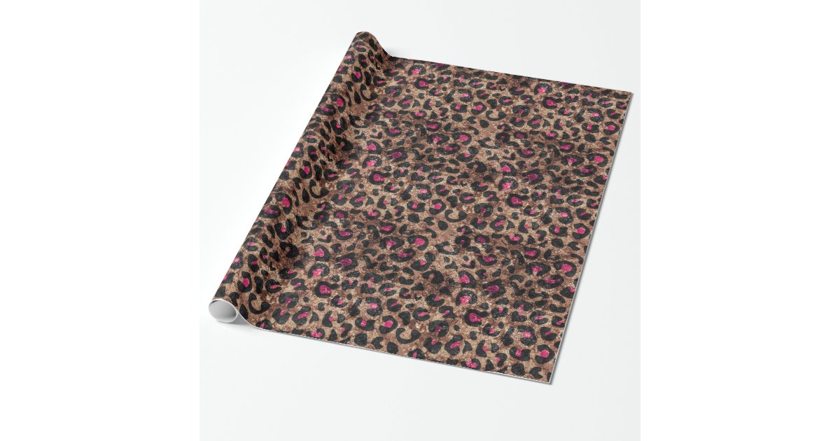 Trendy and glam glitter pink lepard print wrapping paper | Zazzle
