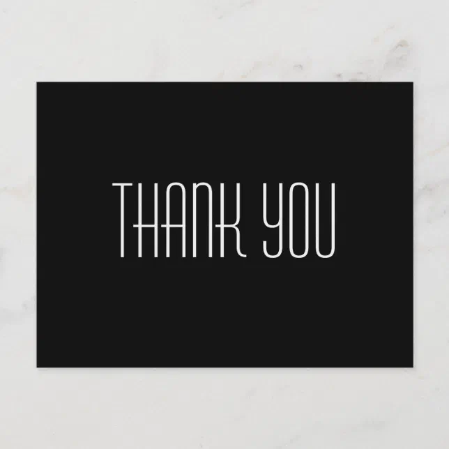 Trendy and Inexpensive Black Thank You Postcard | Zazzle