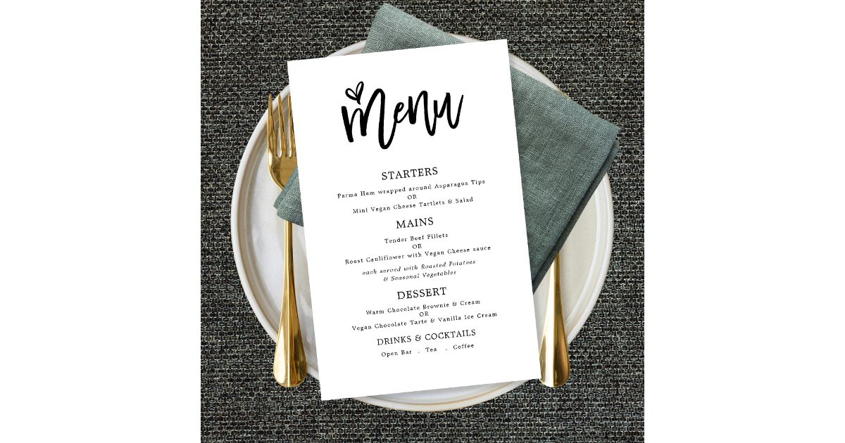 Trendy Artsy Script Text Only Wedding Menu Poster | Zazzle