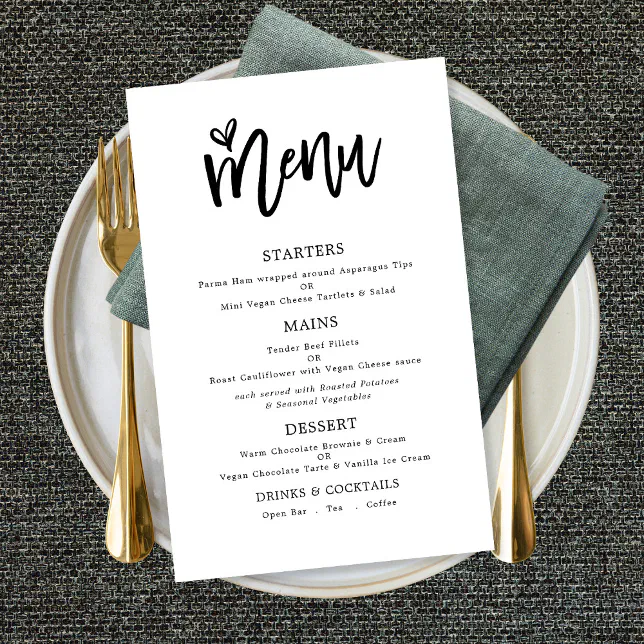 Trendy Artsy Script Text Only Wedding Menu Poster | Zazzle