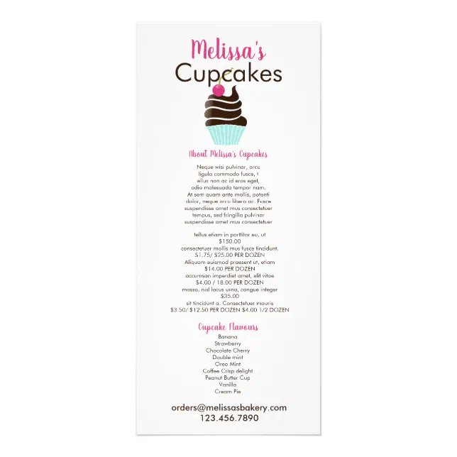 Trendy Bakery Chocolate Cherry Cupcake Rack Card | Zazzle