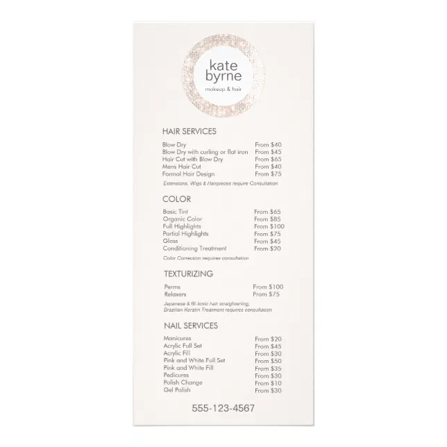 Trendy Beige Sequin Beauty Price List Service Menu | Zazzle