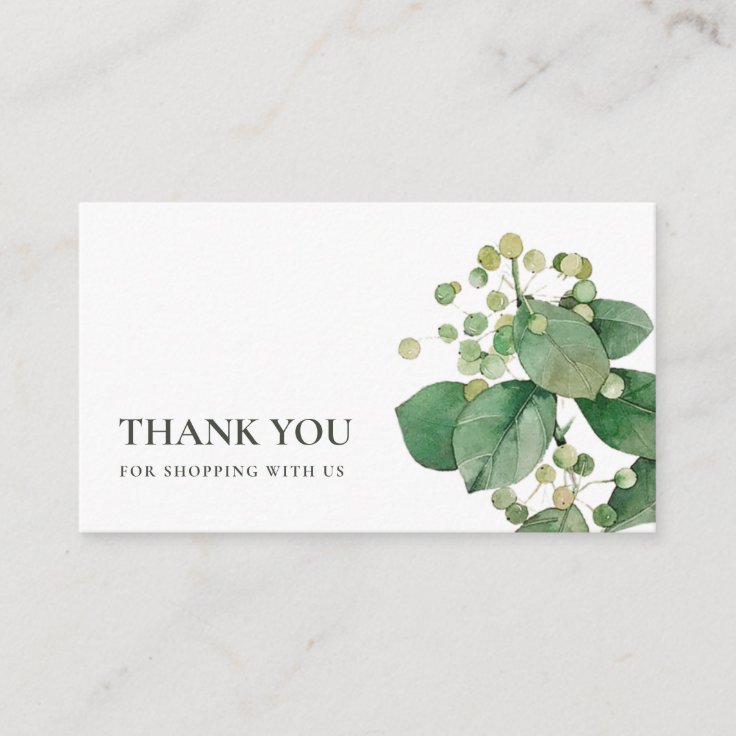 TRENDY BERRY LEAFY FOLIAGE GREENERY THANK YOU LOGO BUSINESS CARD | Zazzle