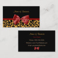 Trendy Black And Gold Leopard Print Red Ribbon Business Card | Zazzle