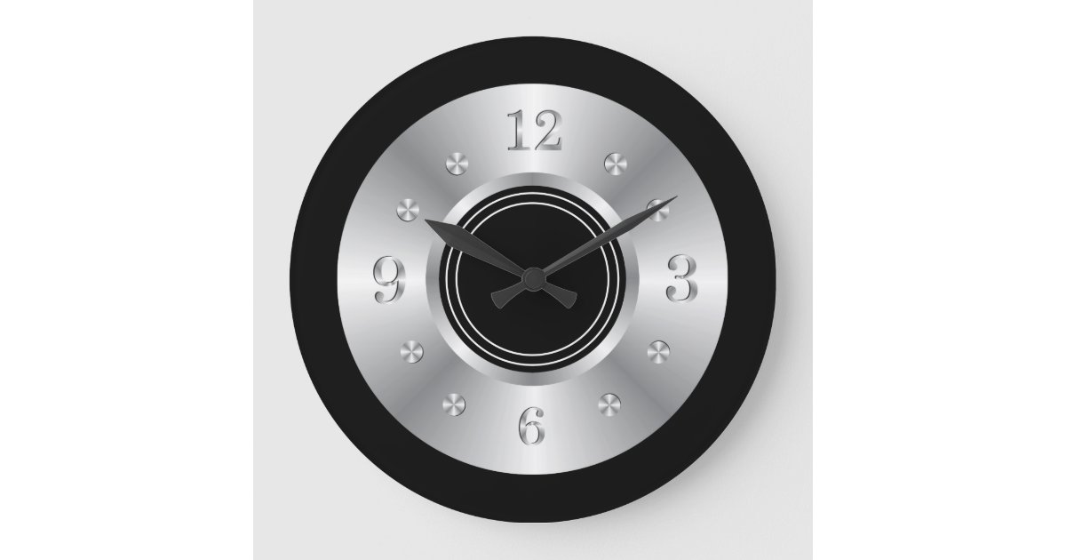Trendy Black And Silver Large Clock | Zazzle