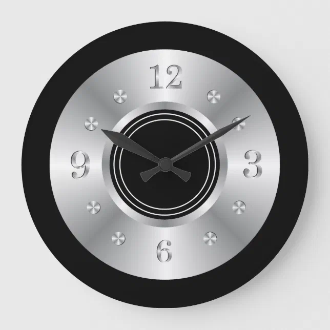 Trendy Black And Silver Large Clock | Zazzle