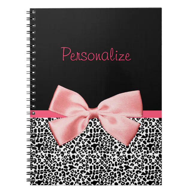 Trendy Black And White Leopard Print Pink Ribbon Notebook | Zazzle