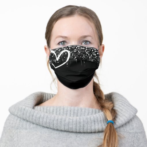 Trendy Black and White Pretty Heart Dripping Drips Adult Cloth Face ...
