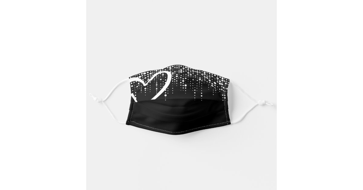 Trendy Black and White Pretty Heart Dripping Drips Adult Cloth Face ...
