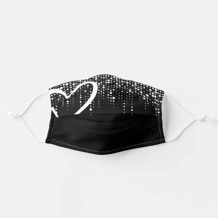 Trendy Black and White Pretty Heart Dripping Drips Adult Cloth Face ...