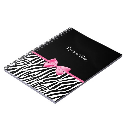 Trendy Black And White Zebra Print Pink Ribbon Notebook | Zazzle