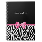 Trendy Black And White Zebra Print Pink Ribbon Notebook | Zazzle