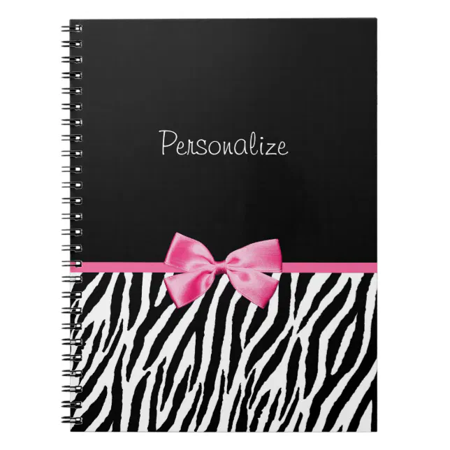 Trendy Black And White Zebra Print Pink Ribbon Notebook | Zazzle