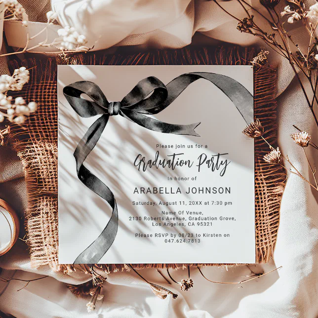 Trendy Black Bow Graduation Holiday Card | Zazzle