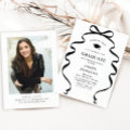 Trendy Black Bow Ribbon PHOTO Graduation Party Invitation | Zazzle