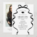 Trendy Black Bow Ribbon PHOTO Graduation Party Invitation | Zazzle