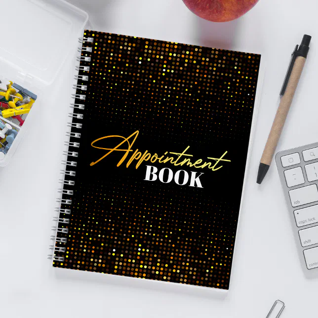 Trendy Black & Gold Hair Stylist Appointment Book Planner | Zazzle