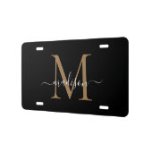 Trendy Black Gold Monogram Girly Feminine Script License Plate | Zazzle