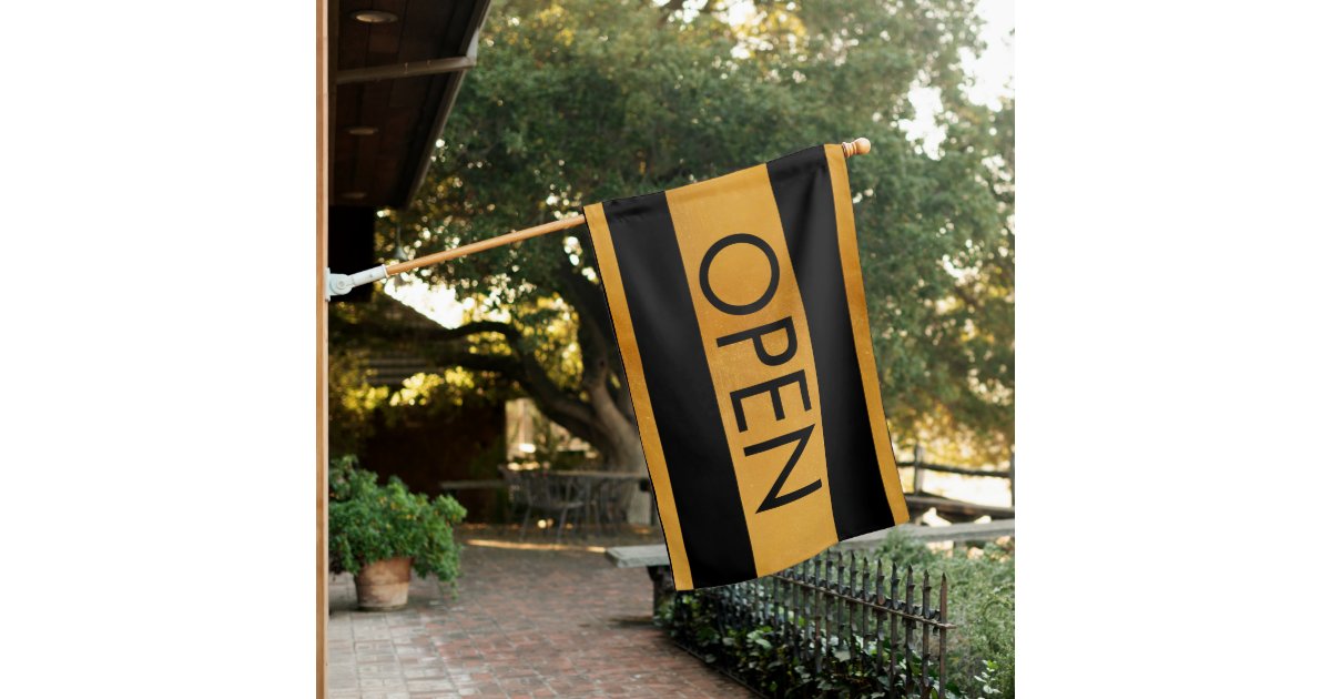 Trendy Black Gold Small Business Open Sign Flag | Zazzle