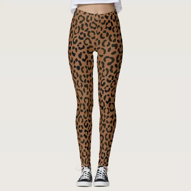 Trendy Black on Tan Leopard Print Pattern Leggings | Zazzle