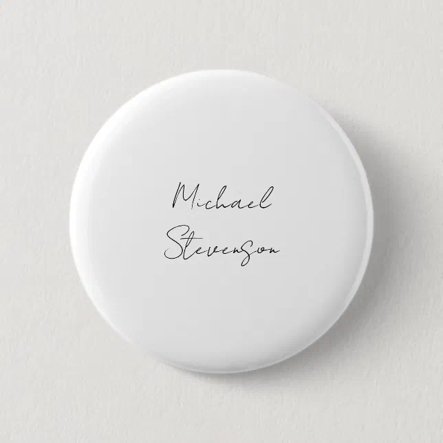 Trendy Black White Handwritten Minimalist Button | Zazzle