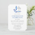 Trendy Blue and Grey Cross Dove Confirmation Invitation | Zazzle