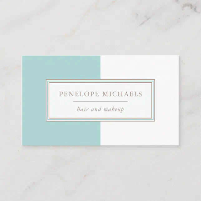 Trendy Blue and White Color Block Business Card | Zazzle
