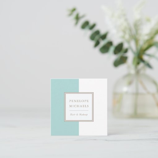 Trendy Blue and White Color Block Square Business Card | Zazzle