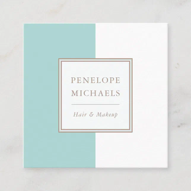 Trendy Blue and White Color Block Square Business Card | Zazzle