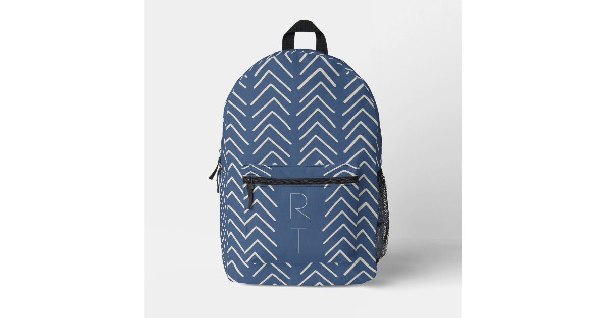 Trendy Blue Geometric Arrows Monogram Initials Printed Backpack | Zazzle
