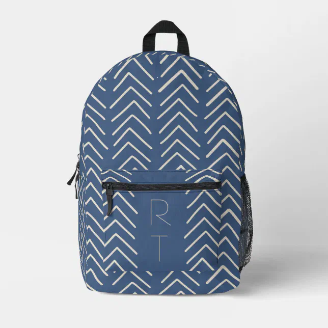 Trendy Blue Geometric Arrows Monogram Initials Printed Backpack | Zazzle