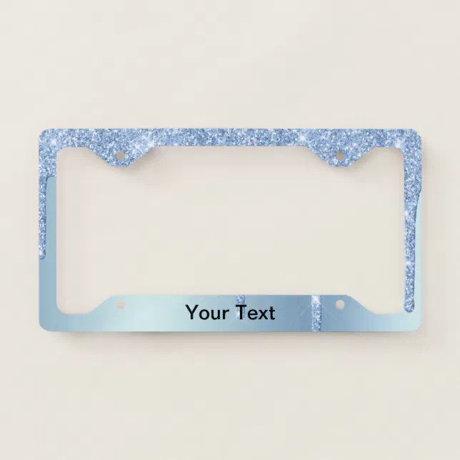 Trendy Blue Glitter Drips Graphic License Plate Frame | Zazzle