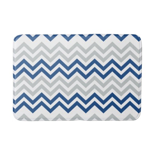 Trendy Blue Gray White Chevron Pattern Bathroom Mat | Zazzle